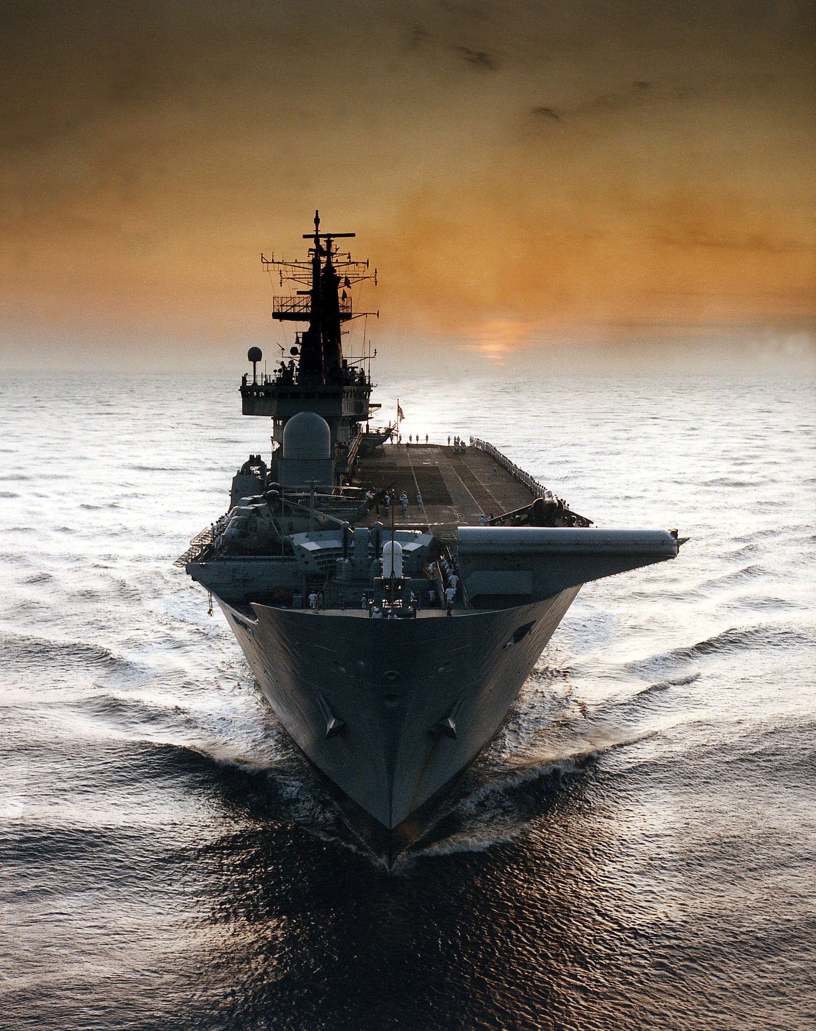 HMS Ark Royal (R07) - Bow View at Sunset - Royal Navy Invincible Class ...